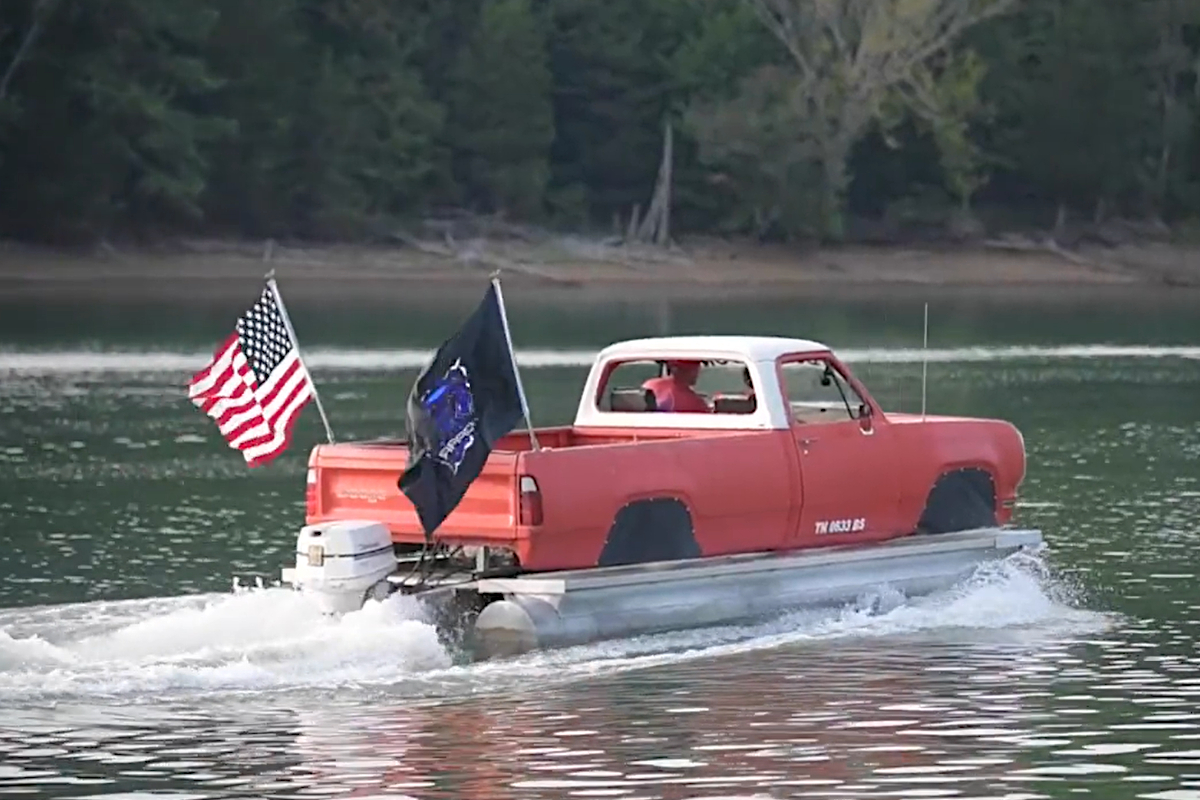 Tennessee Man Turns 1977 Dodge Pickup into a Pontoon Boat - Wide Open ...