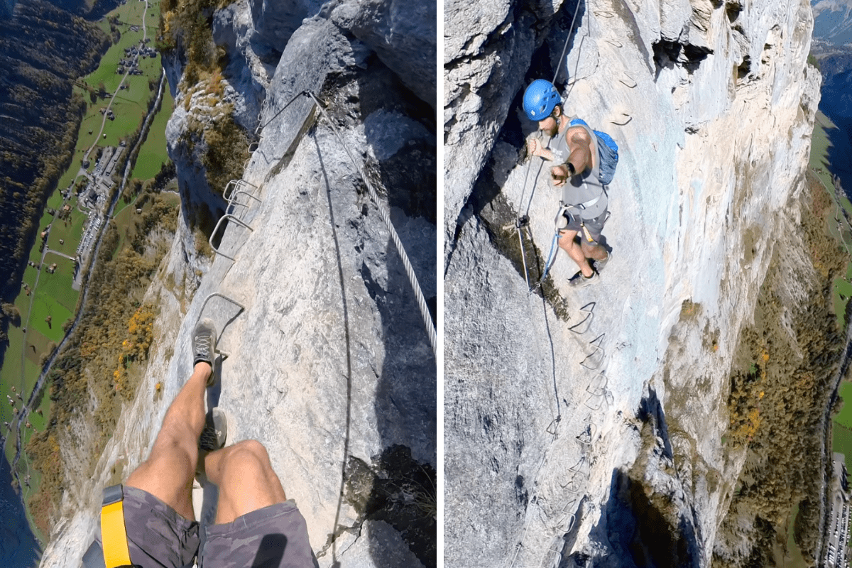 Video Shows Terrifying Heights As Hikers Climb Down Metal Steps