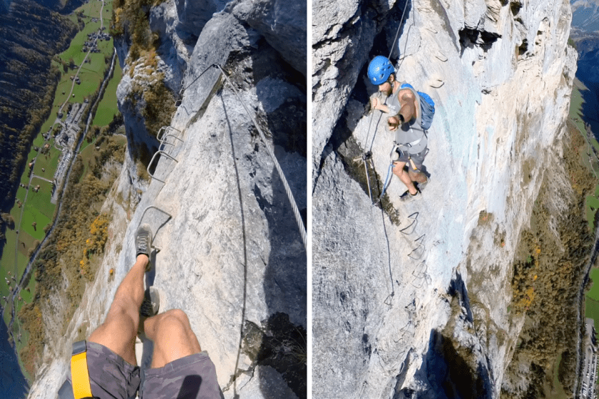 Video Shows Terrifying Heights As Hikers Climb Down Metal Steps