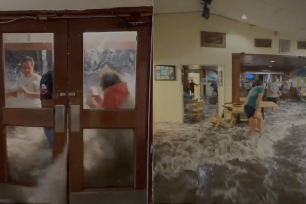 Shocking Video Captures Massive Waves Engulfing Army Building